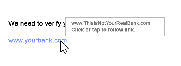 Alert From Knowbe4 Hovering Over Links